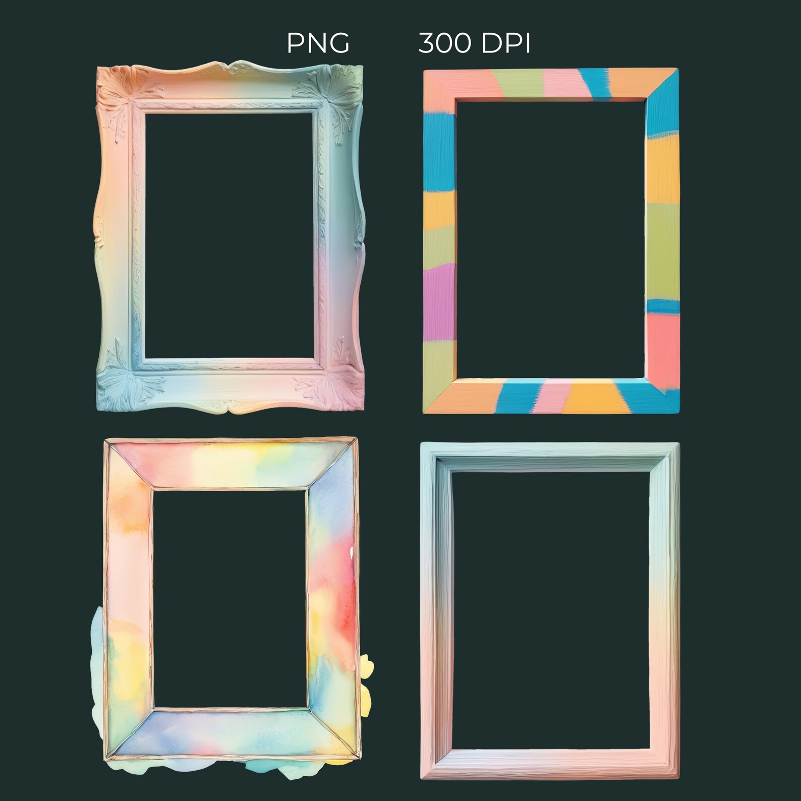 Whimsical Pastel Frame Clipart Set, Watercolor Frames PNG, Commercial ...
