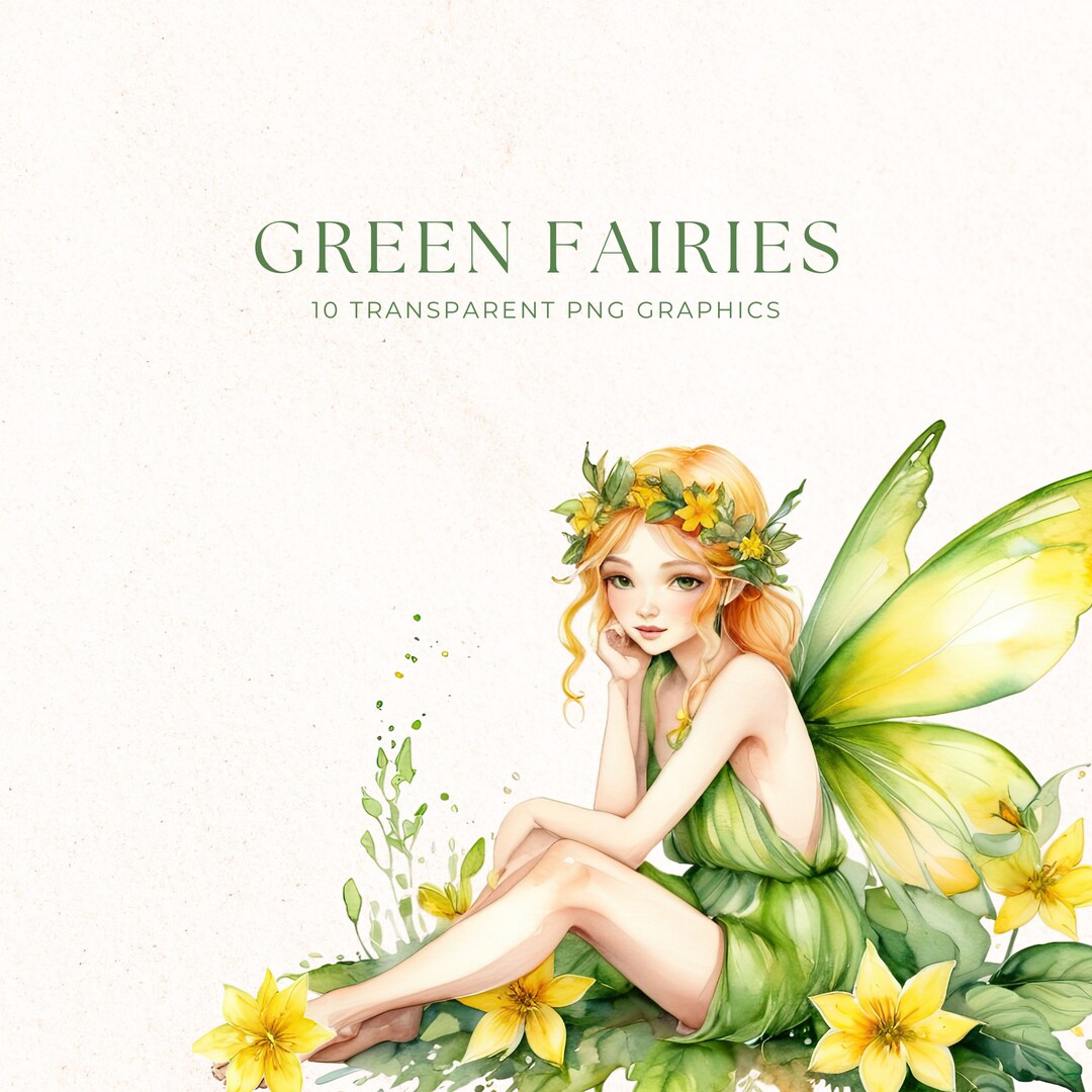 Fae Fairy Clipart, Green Fairies PNG, Instant Download Fantasy, Magical ...