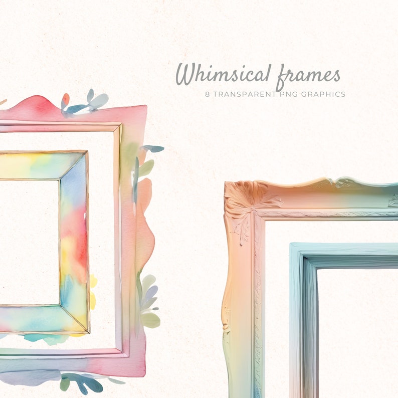 Whimsical Pastel Frame Clipart Set, Watercolor Frames PNG, Commercial ...