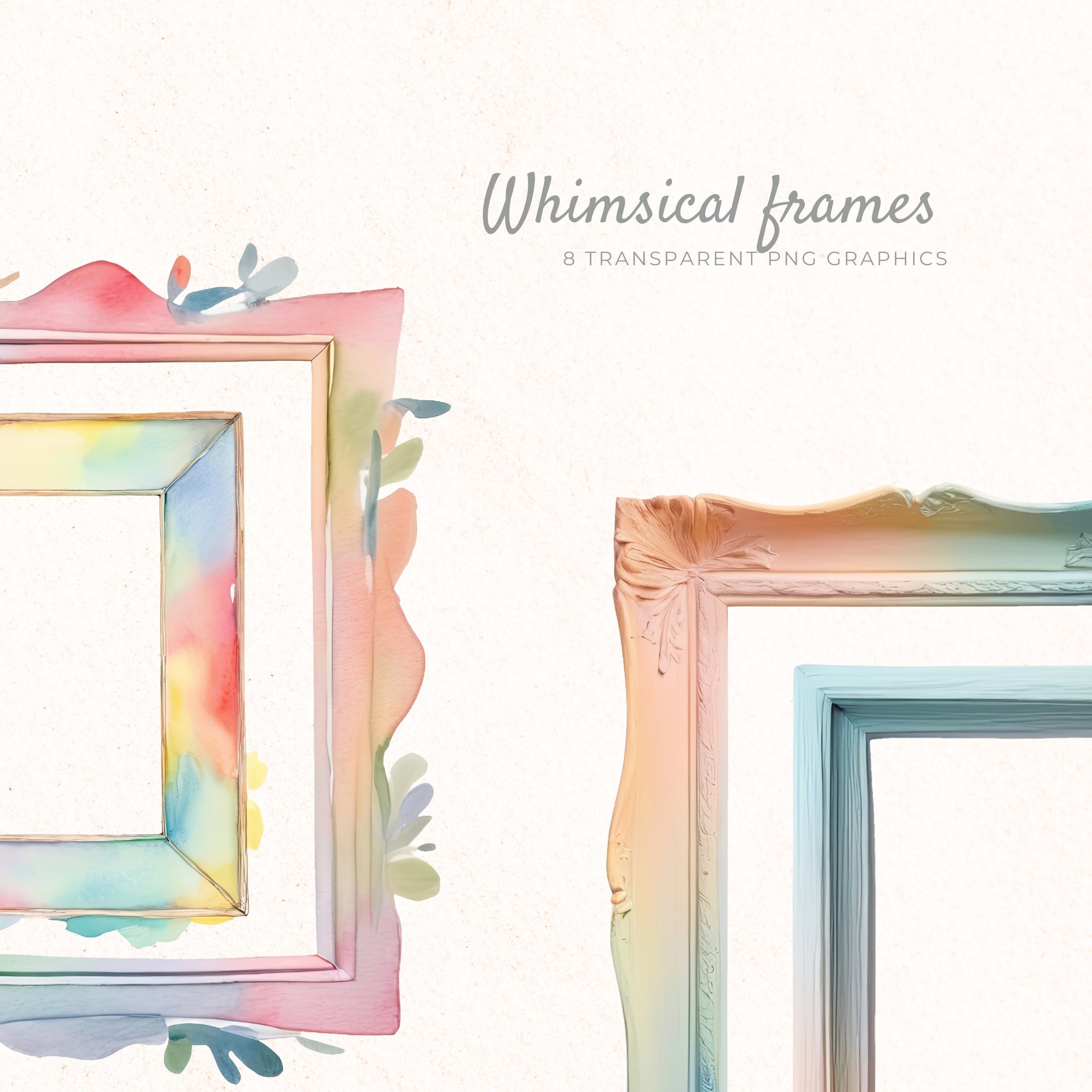 Whimsical Pastel Frame Clipart Set, Watercolor Frames PNG, Commercial ...