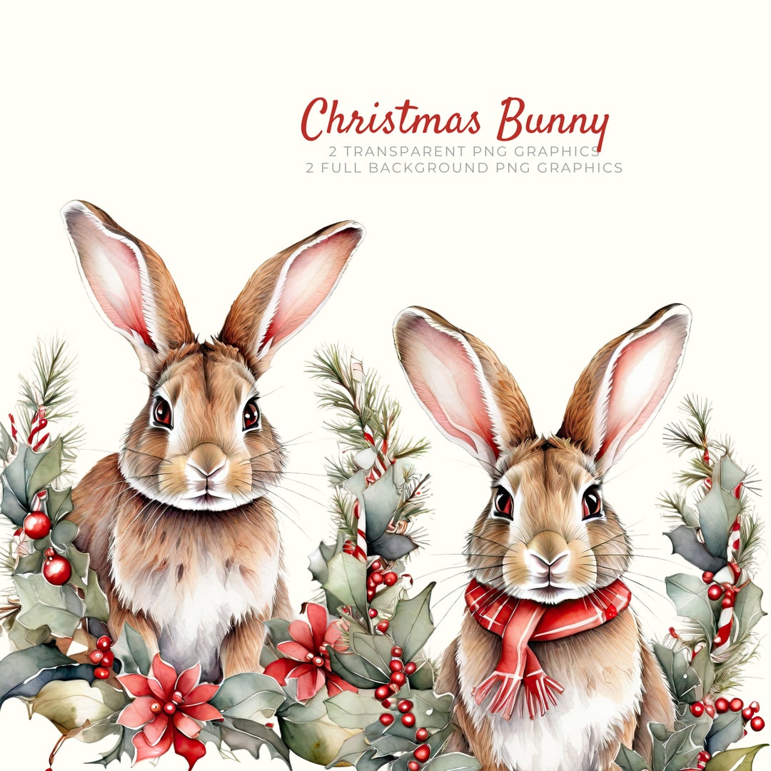 Rabbit Clipart Christmas Decoration, Holiday Rabbit Art, White ...