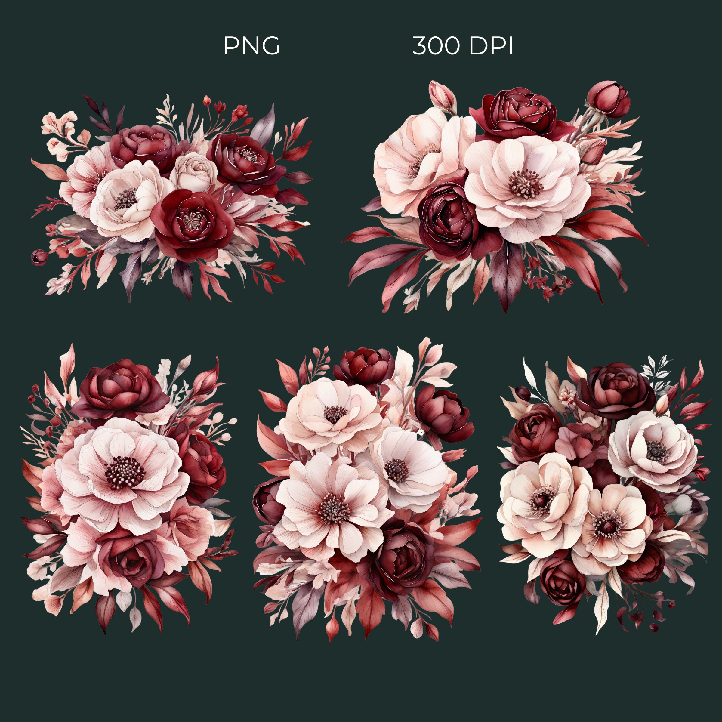 Red and White Flower PNG, Moody Floral Clipart, Digital Download ...