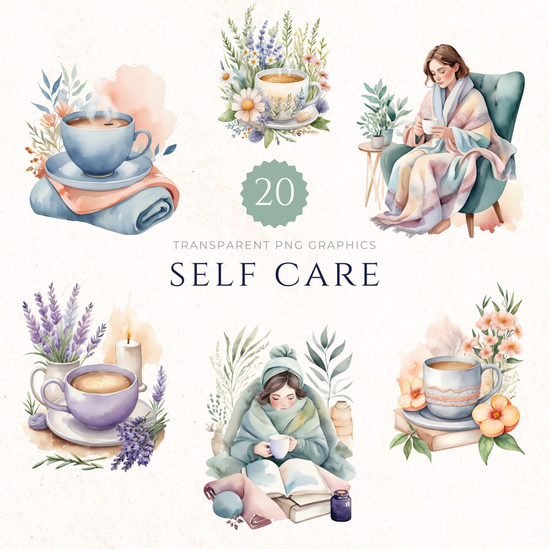 Watercolor Self Care Clipart Digital Download, Scrapbooking Graphics ...