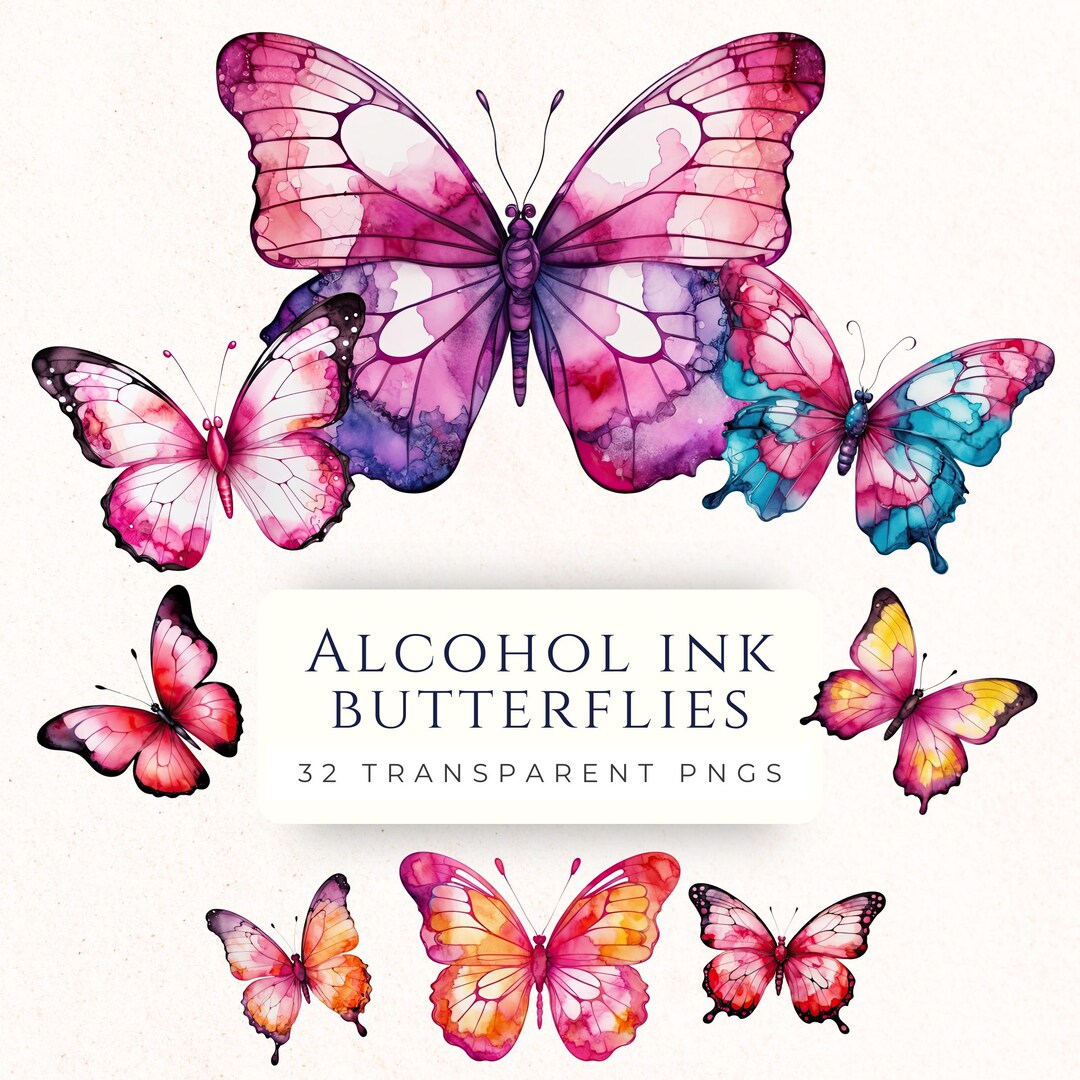 Alcohol Ink Butterfly Clipart, Scrapbook Images, Cardmaking Supply ...