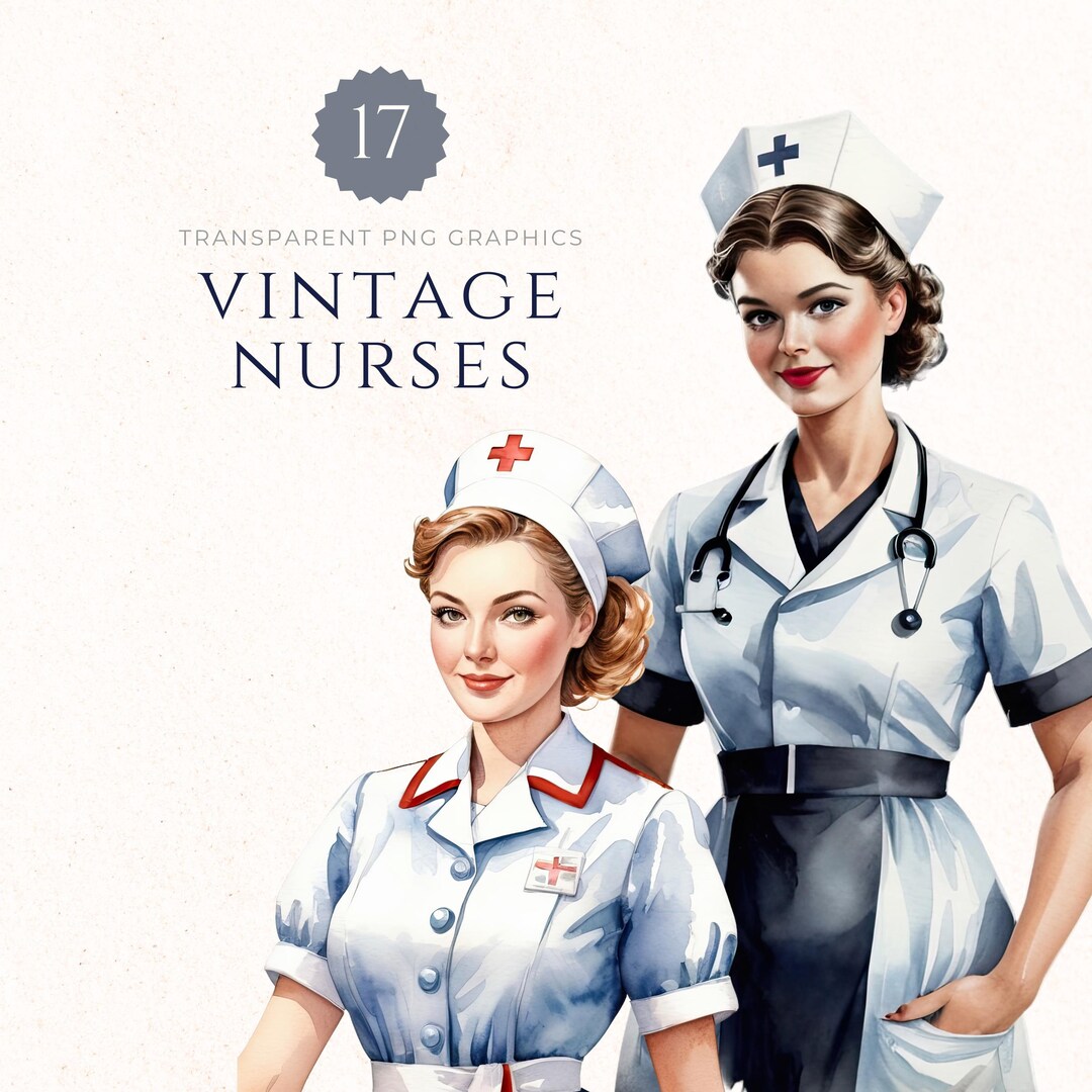 Retro Nurse Clipart Instant Download PNG, Medical Clip Art Graphics ...