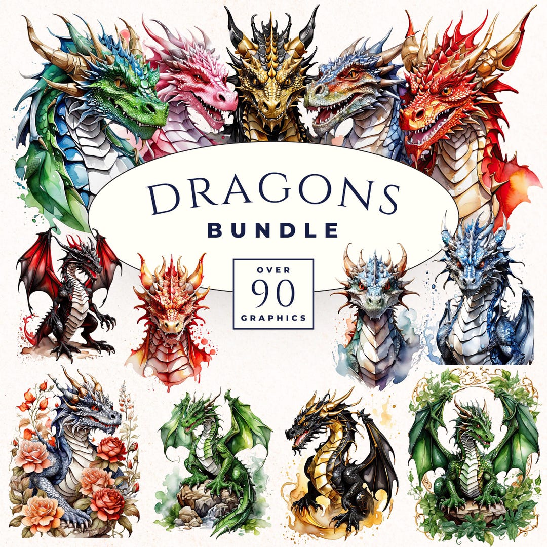 Dragon Clipart Bundle, Fairy Tale Dragon PNG, Instant Download ...