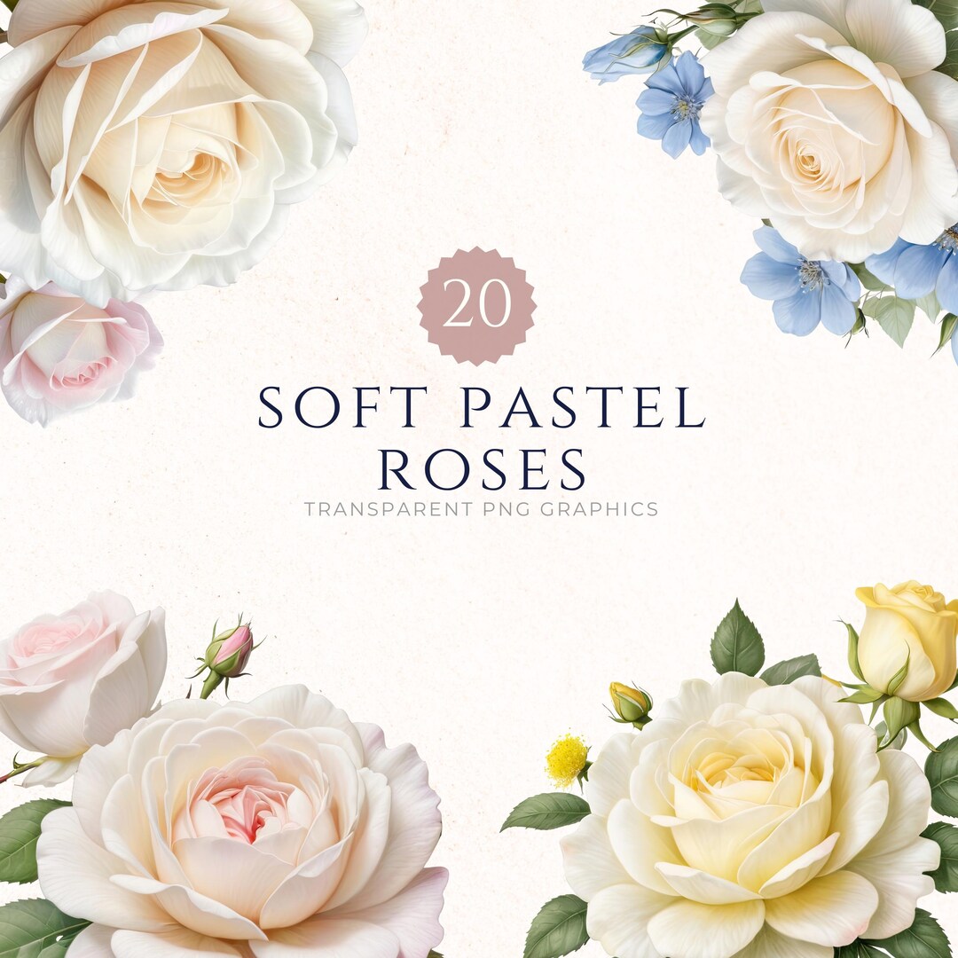 Soft Pastel Roses Clipart, Instant Download PNG, Scrapbooking Images ...