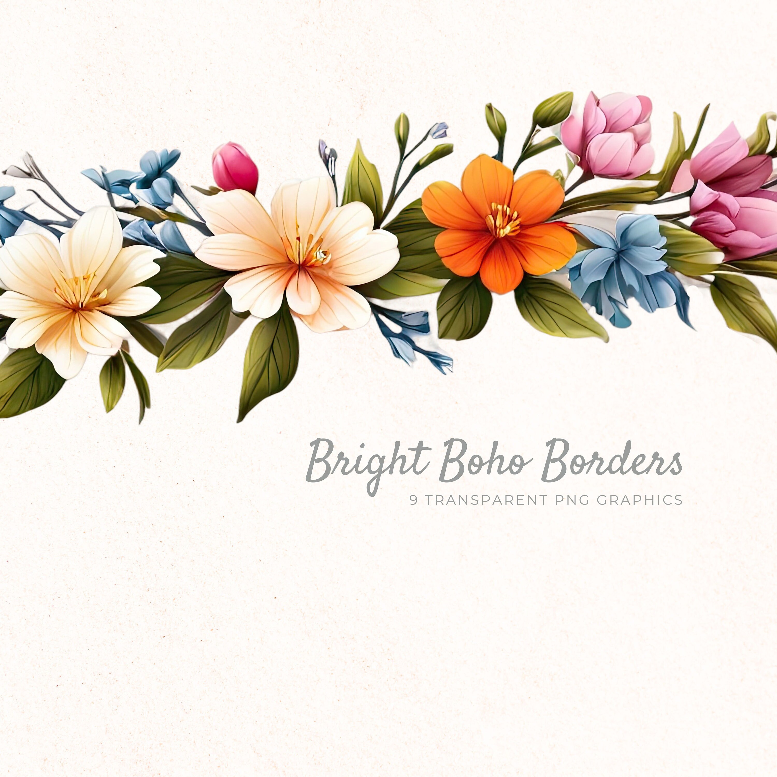 Colorful Flower Border Clipart, Vibrant Boho Watercolor Flowers ...