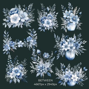 Pale Blue Flower Clipart Watercolor Floral PNG, Junk Journal Images ...