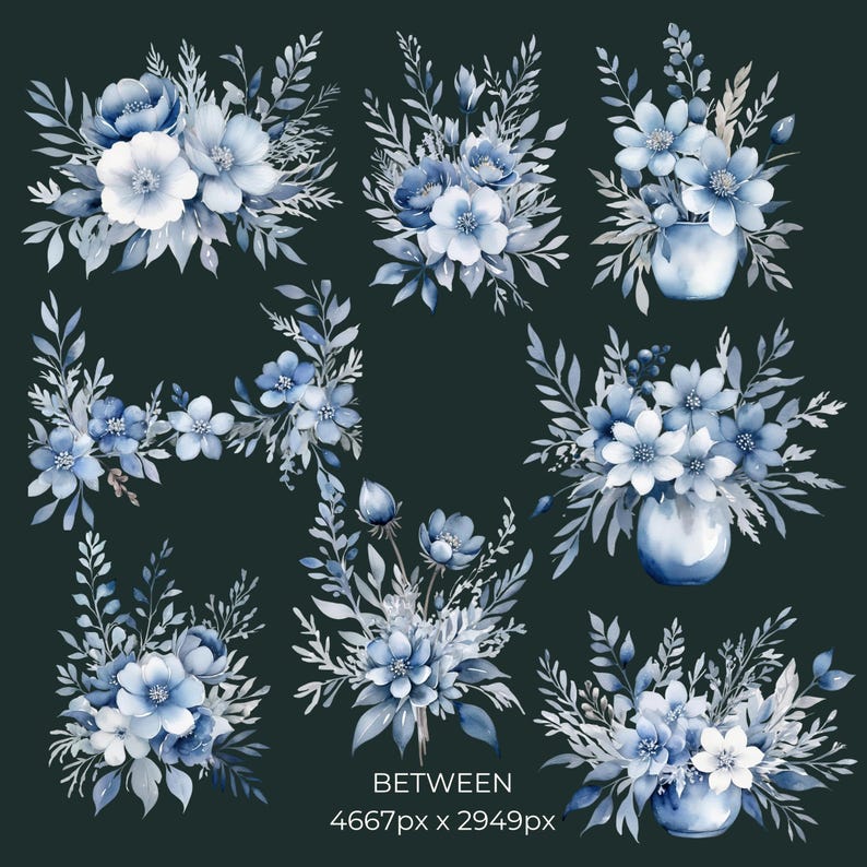 Pale Blue Flower Clipart Watercolor Floral PNG, Junk Journal Images ...