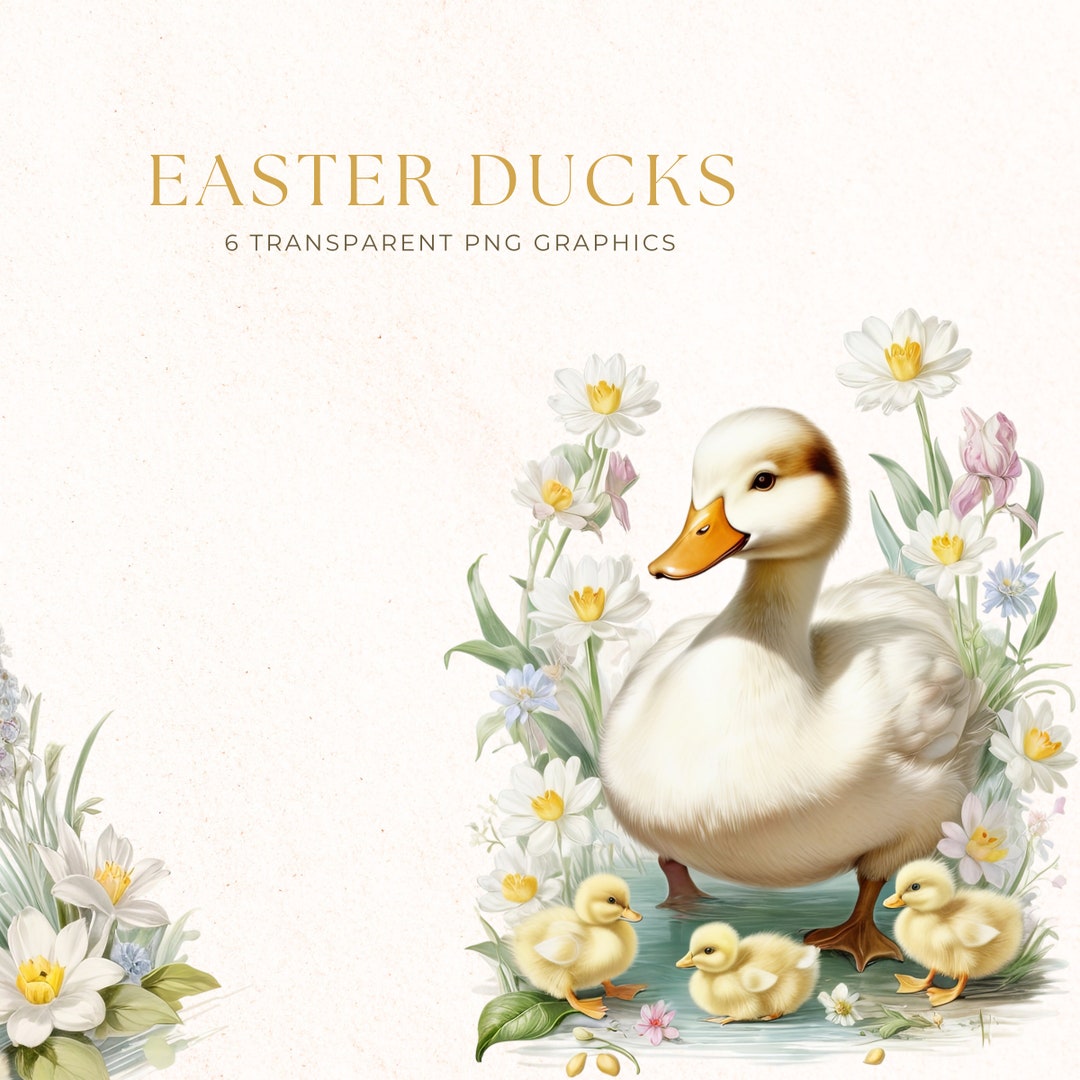 Vintage Easter Duck Clipart, Spring Watercolor PNG Files, Instant ...