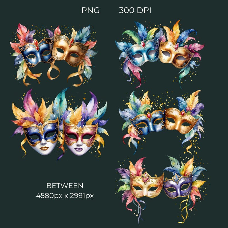 Masquerade Party Mask Clipart Digital Download PNG, New Years Eve ...
