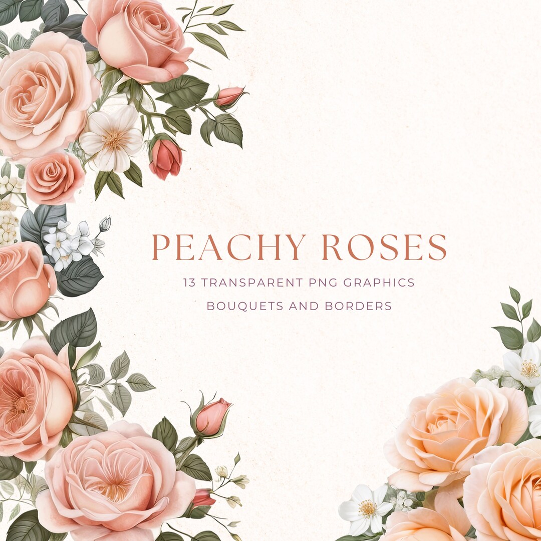 Watercolor Peachy Roses Clip Art, Floral Decoration, Instant Download ...