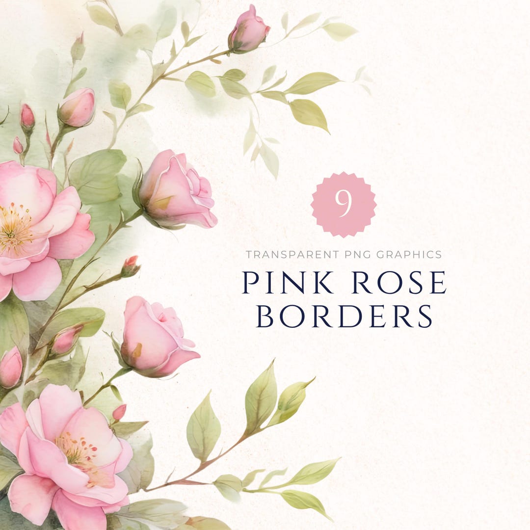 Pink Rose Border Clipart, Watercolor Flower Borders, Instant Download ...