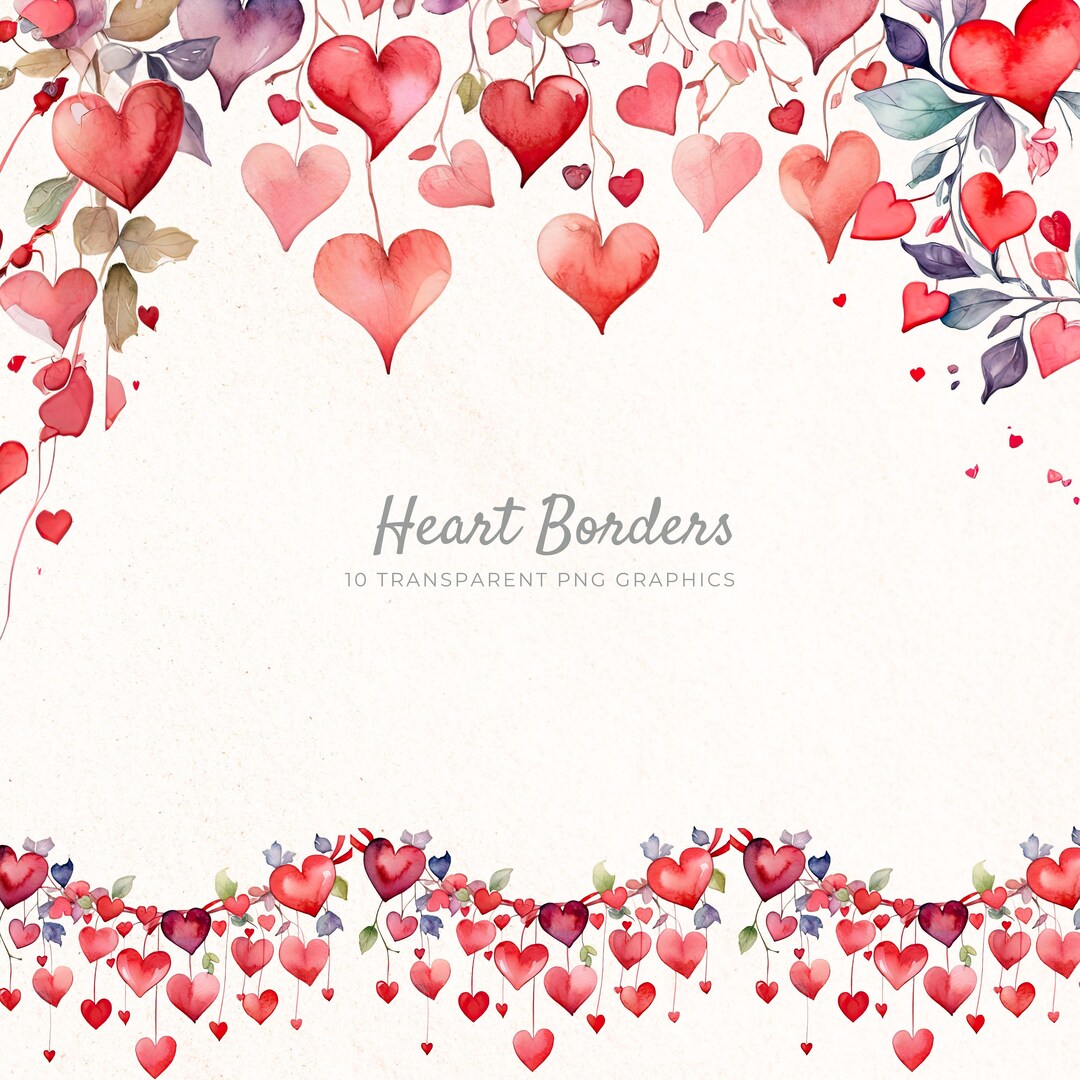 Heart Border Clipart, Watercolor Hearts PNG, Valentines Day Clip Art ...