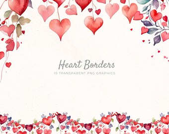 Heart Border Clipart, Valentine's Day Clip Art, Red Heart Png, Instant ...