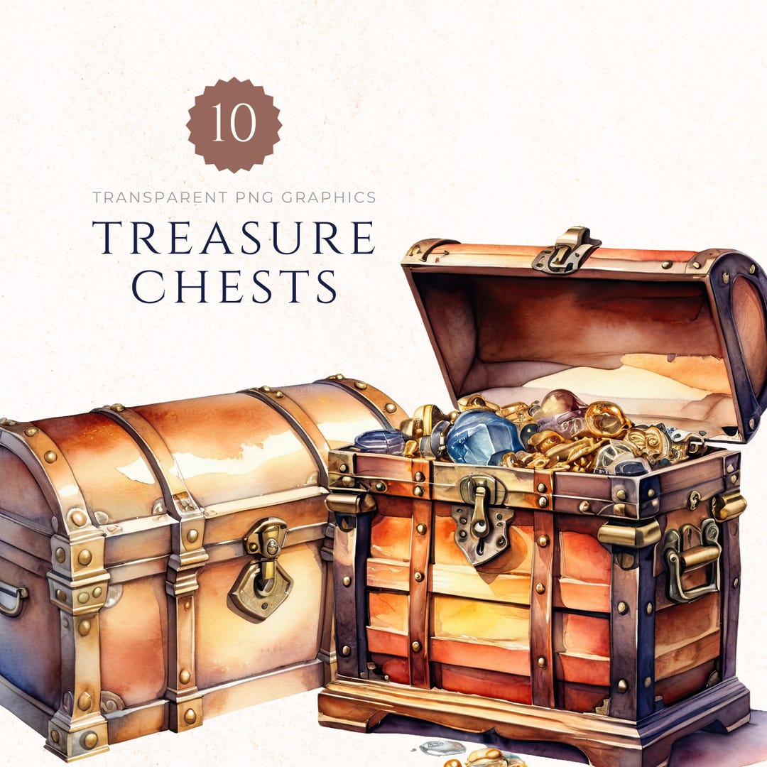 Treasure Chest Clipart Set, Pirate Chest Graphics, Digital Download PNG ...