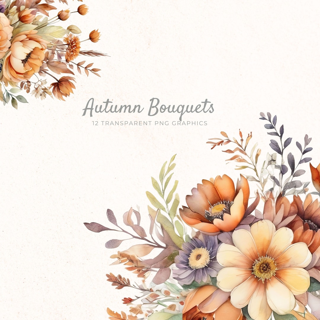 Fall Flower Clip Art, Terracotta Decor, Autumn Floral Graphics ...