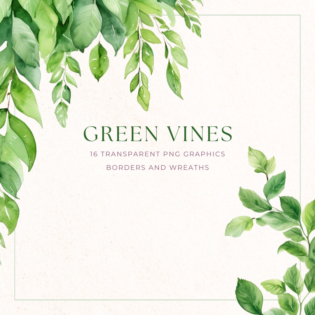 Greenery Garland Foliage Clipart, Botanical Wedding Decoration, Green ...