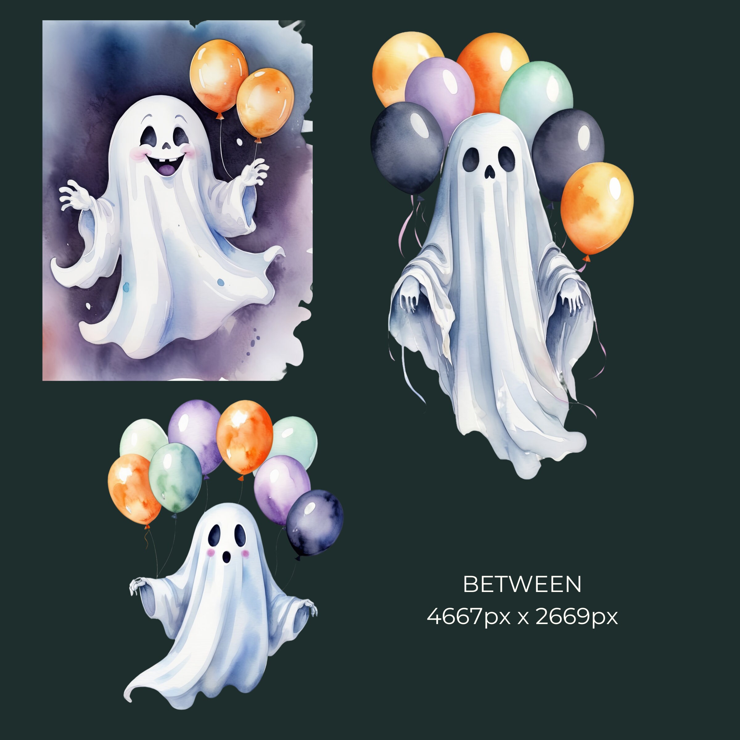 Halloween Birthday Clipart Set, Ghost Balloon PNG, Party Decor Graphics ...