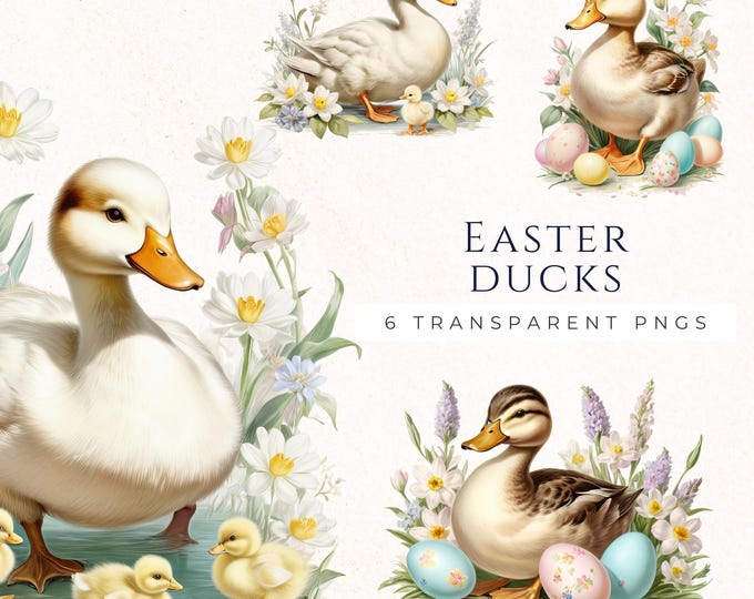 Easter Duck Watercolor Clipart – 36 PNG Cute Ducks With Easter Eggs ...