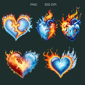 Fire and Ice Heart Clipart Set, Abstract Hearts Clip Art, Digital ...