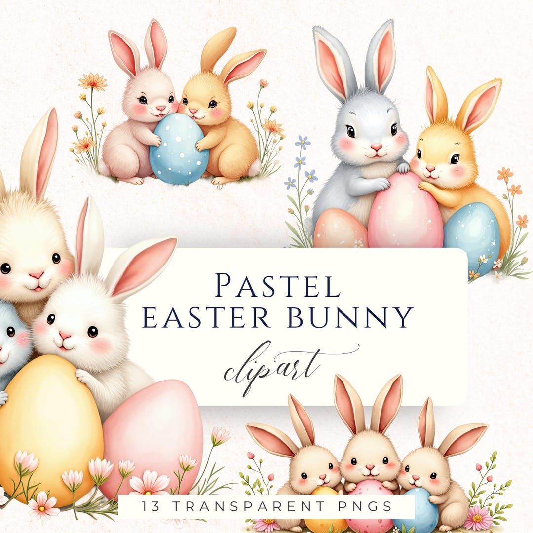 Easter Bunny Watercolor Clipart Collection PNG, Spring Rabbit Graphics ...
