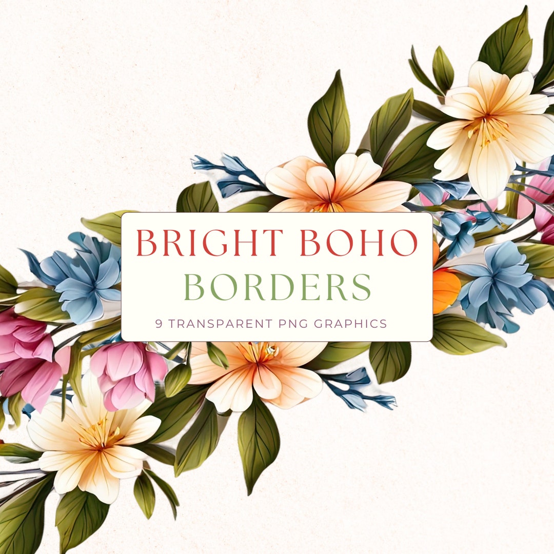 Colorful Flower Border Clipart, Vibrant Boho Watercolor Flowers ...