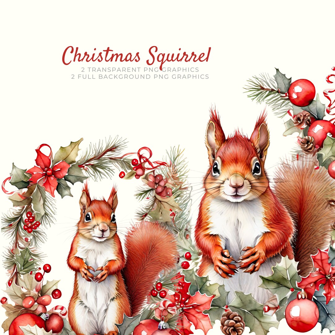 Christmas Squirrel Clip Art Instant Download PNG, Transparent ...