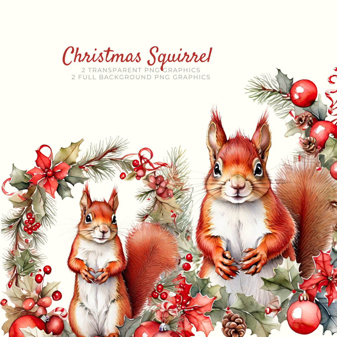 Christmas Squirrel Clipart PNG, Festive Forest Animal Graphics for ...