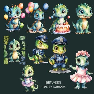 Cute Dinosaur Clipart Instant Download, Baby Dino Birthday Images ...