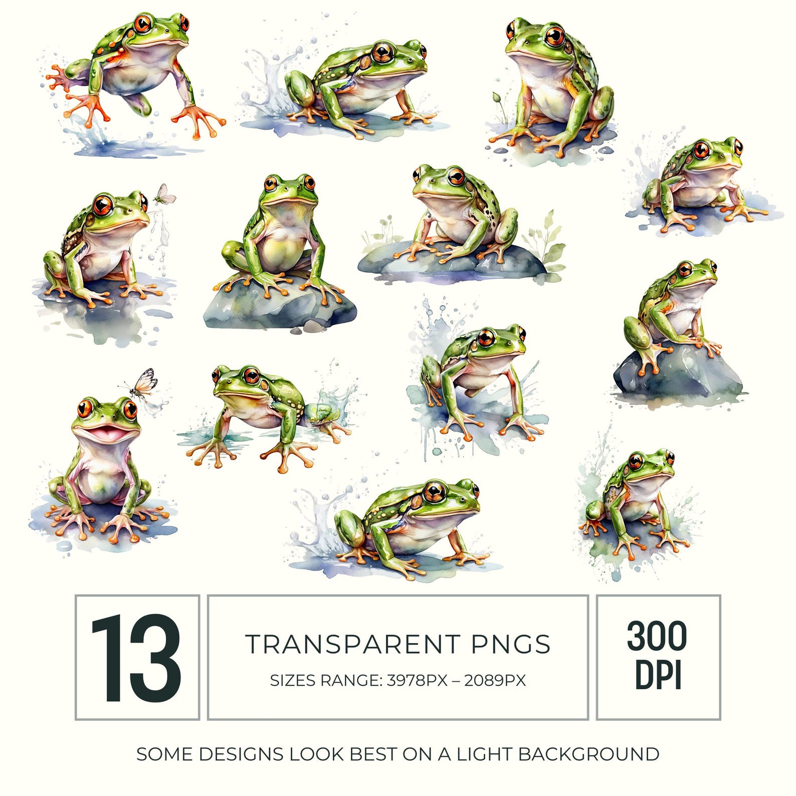 Green Frogs Clipart, Cute Frog PNG, Watercolor Animal Clipart ...