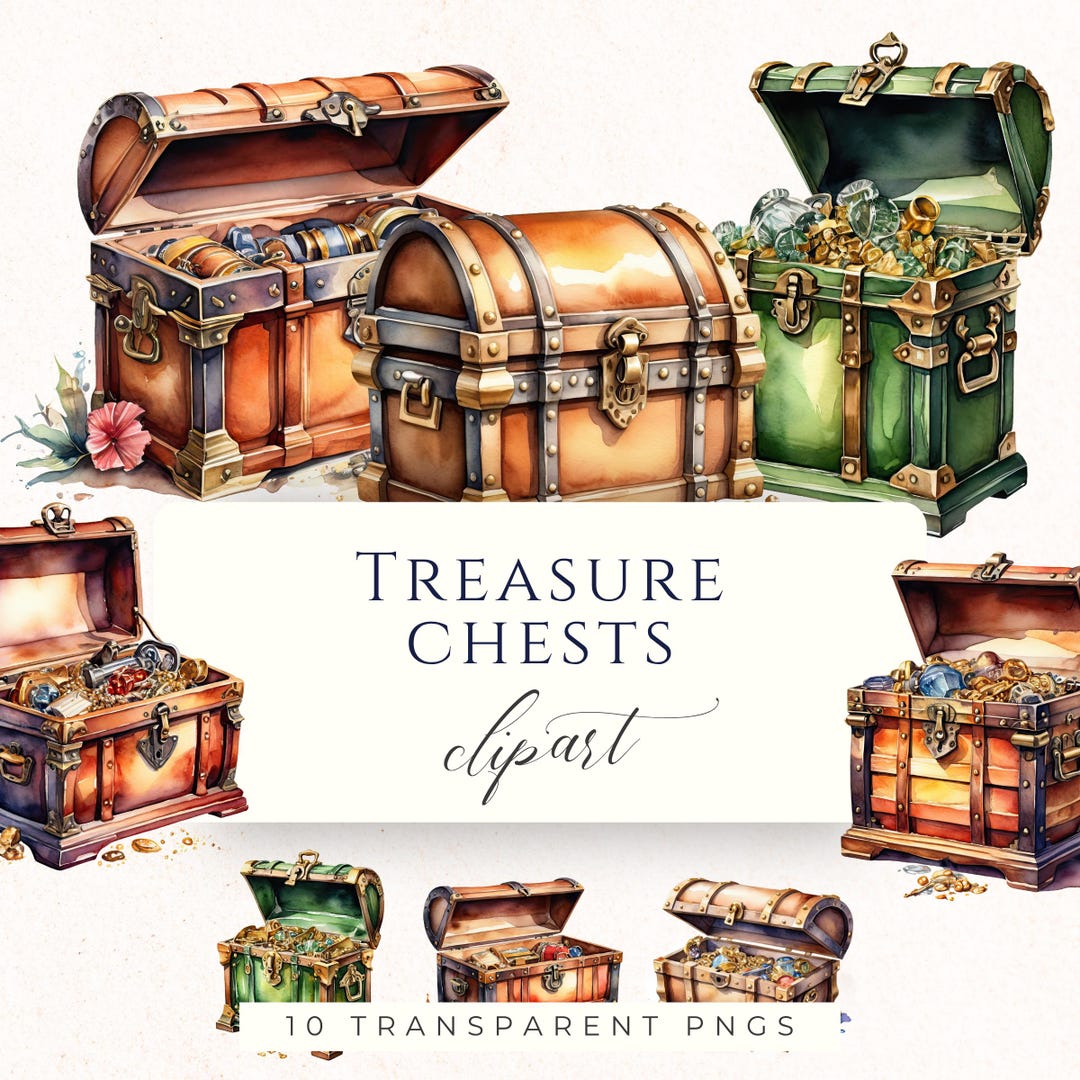 Pirate Treasure Chest Clipart Set PNG, Adventure Graphics for Junk ...