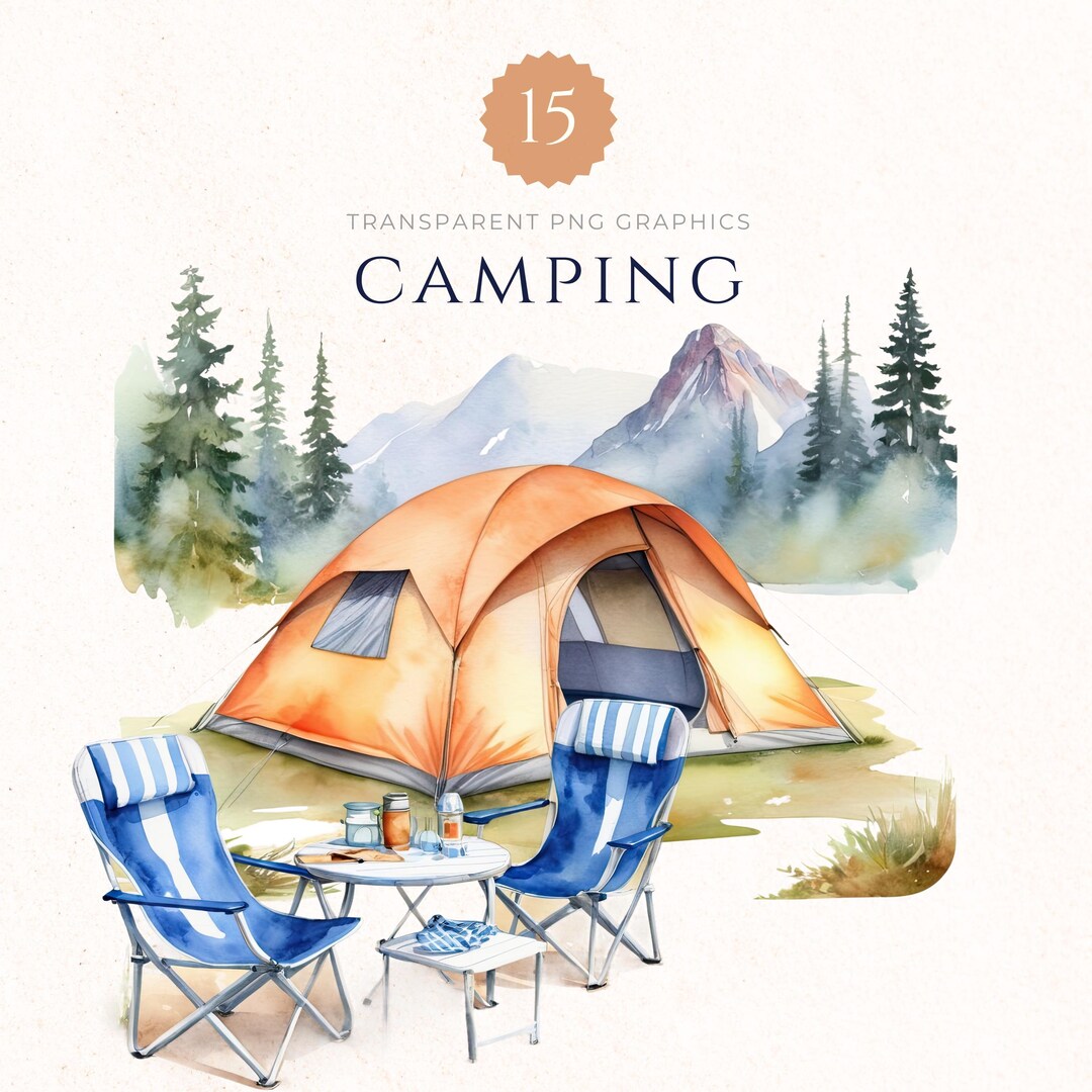 Watercolor Camping Clip Art, Outdoor Furniture Graphics, Travel ...