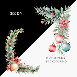 Watercolor Christmas Border Clipart Instant Download, Xmas Garland ...
