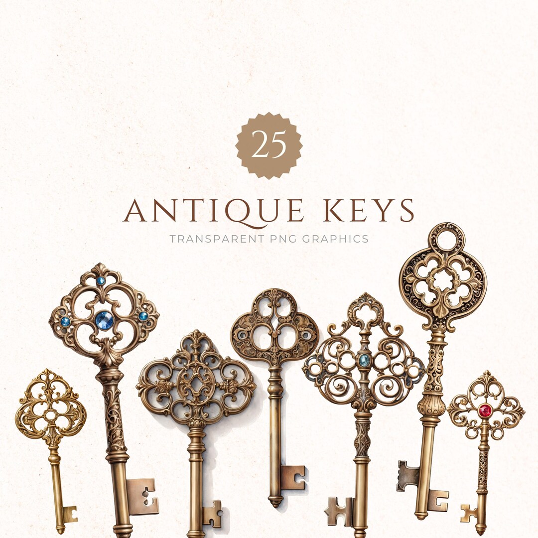 Vintage Antique Keys Clipart, Skeleton Key PNG, Scrapbook Images ...