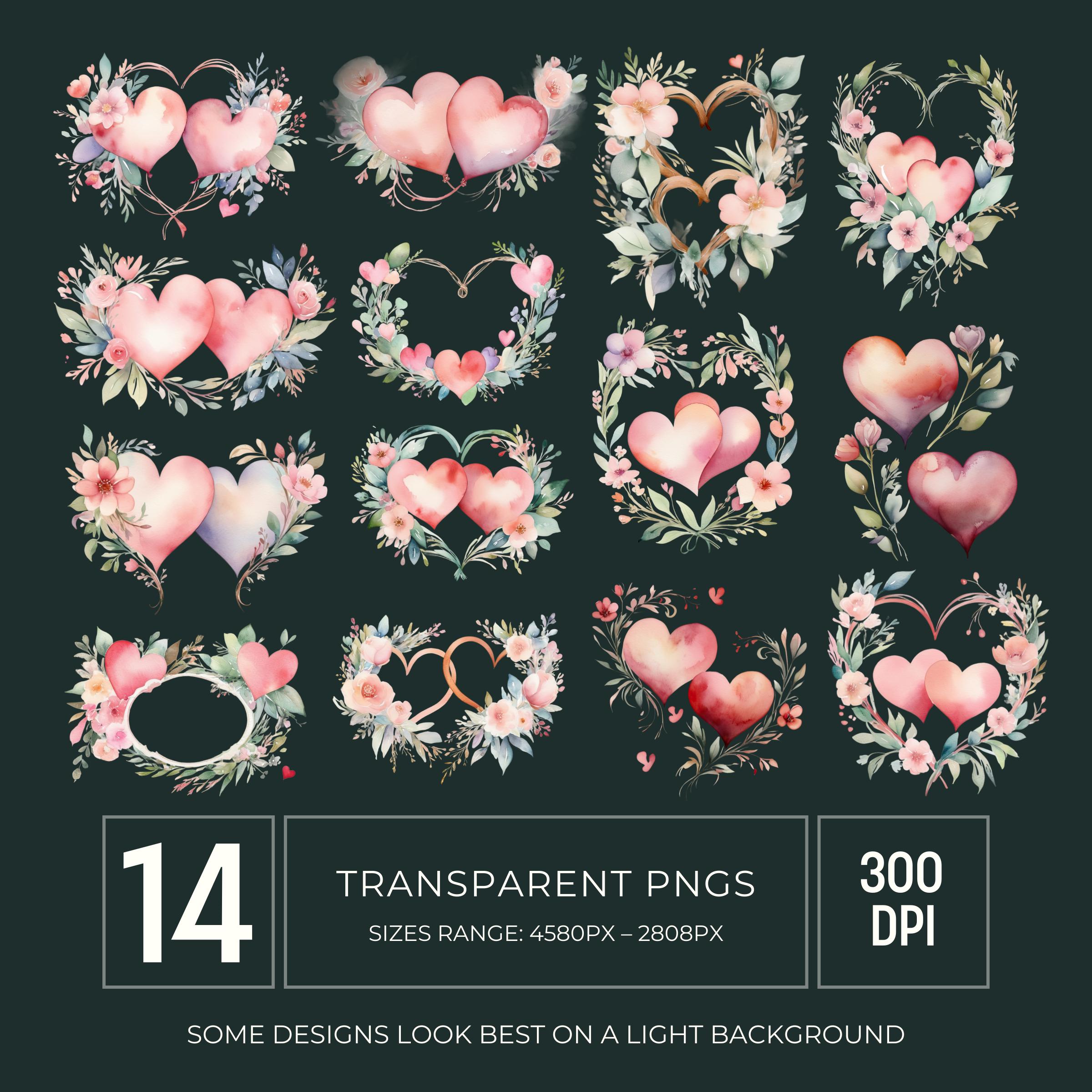 Watercolor Flower Heart Clipart, Instant Download PNG, Cardmaking ...