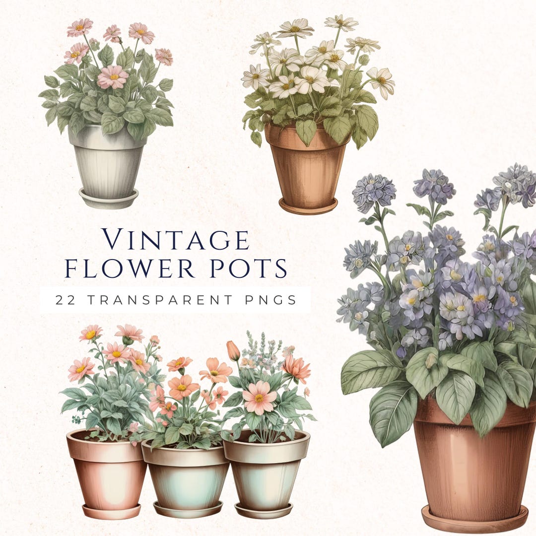 Flower Pot Clipart Set, Garden Clip Art PNG Images, Instant Download ...