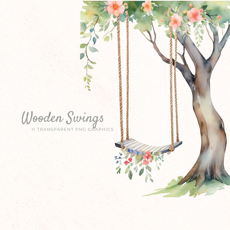 Tree Swing Clipart Watercolor, Nursery Decor Graphic, Rope Swing ...