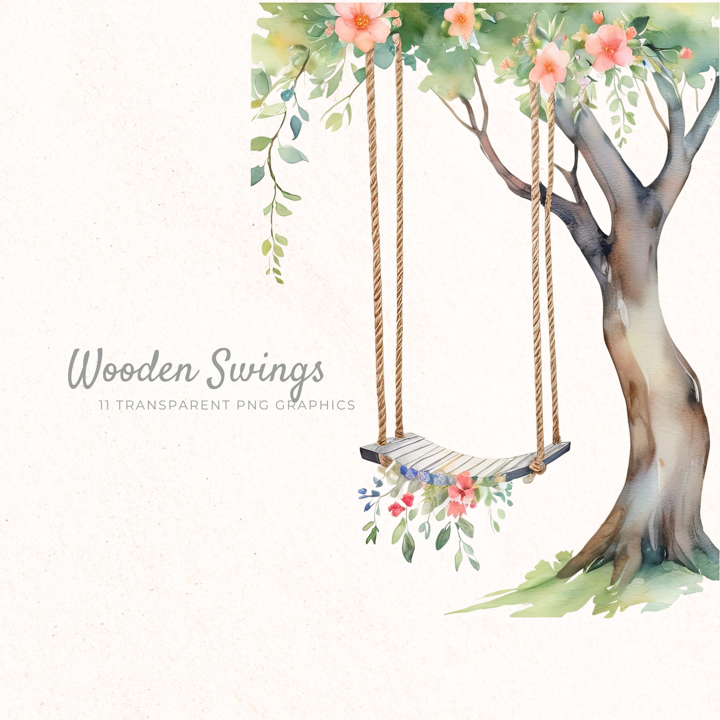 Tree Swing Clipart Watercolor, Nursery Decor Graphic, Rope Swing ...