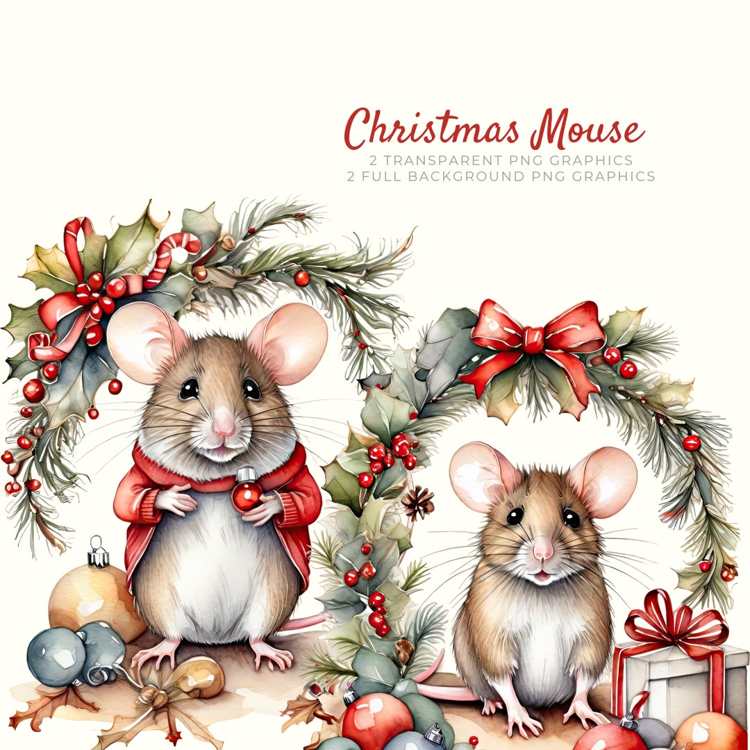 Christmas Mouse Clipart, Paper Crafting Supply, Instant Download PNG ...