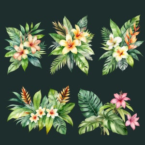 Watercolor Tropical Flowers Clipart, Instant Download, Summer Floral ...