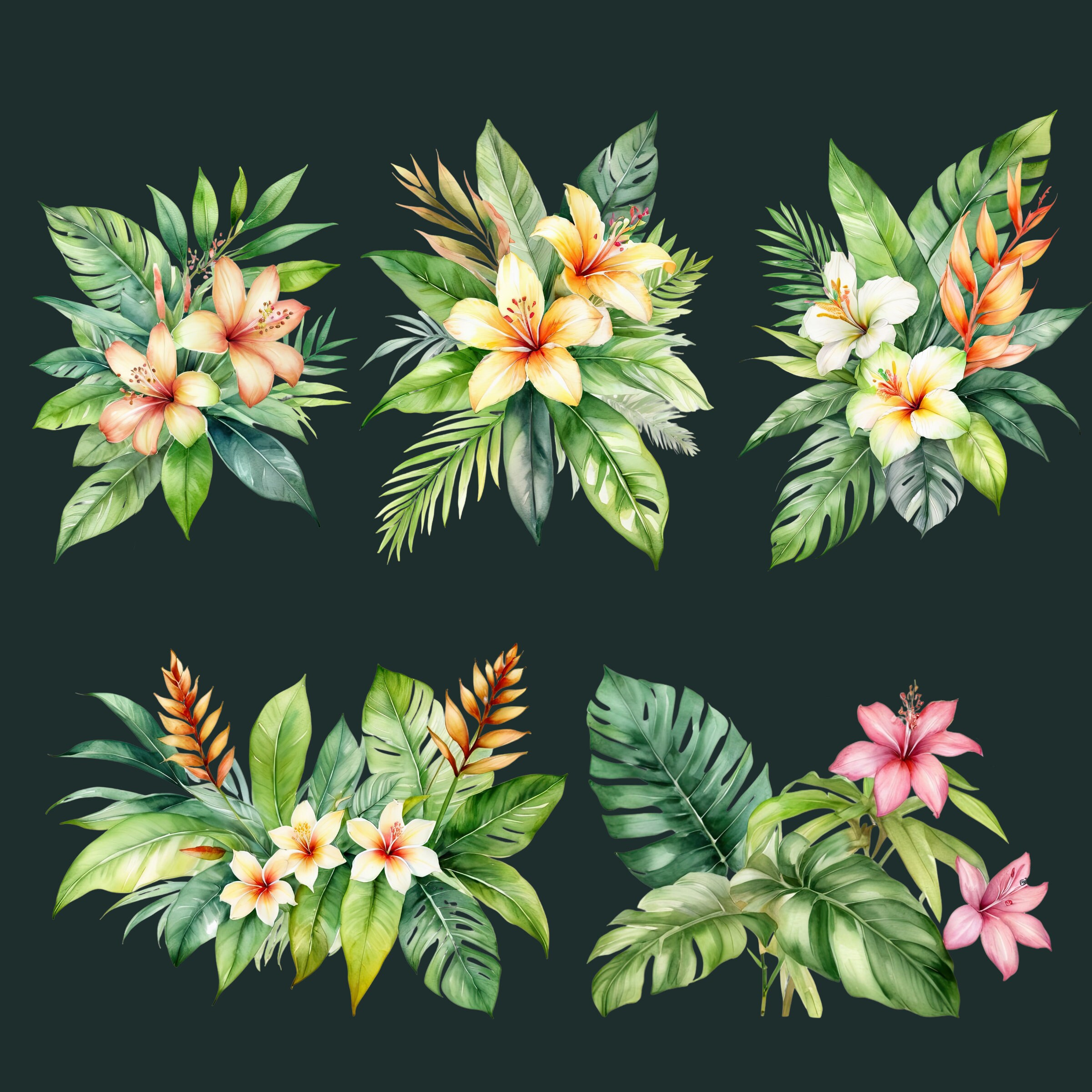 Watercolor Tropical Flowers Clipart, Instant Download, Summer Floral ...