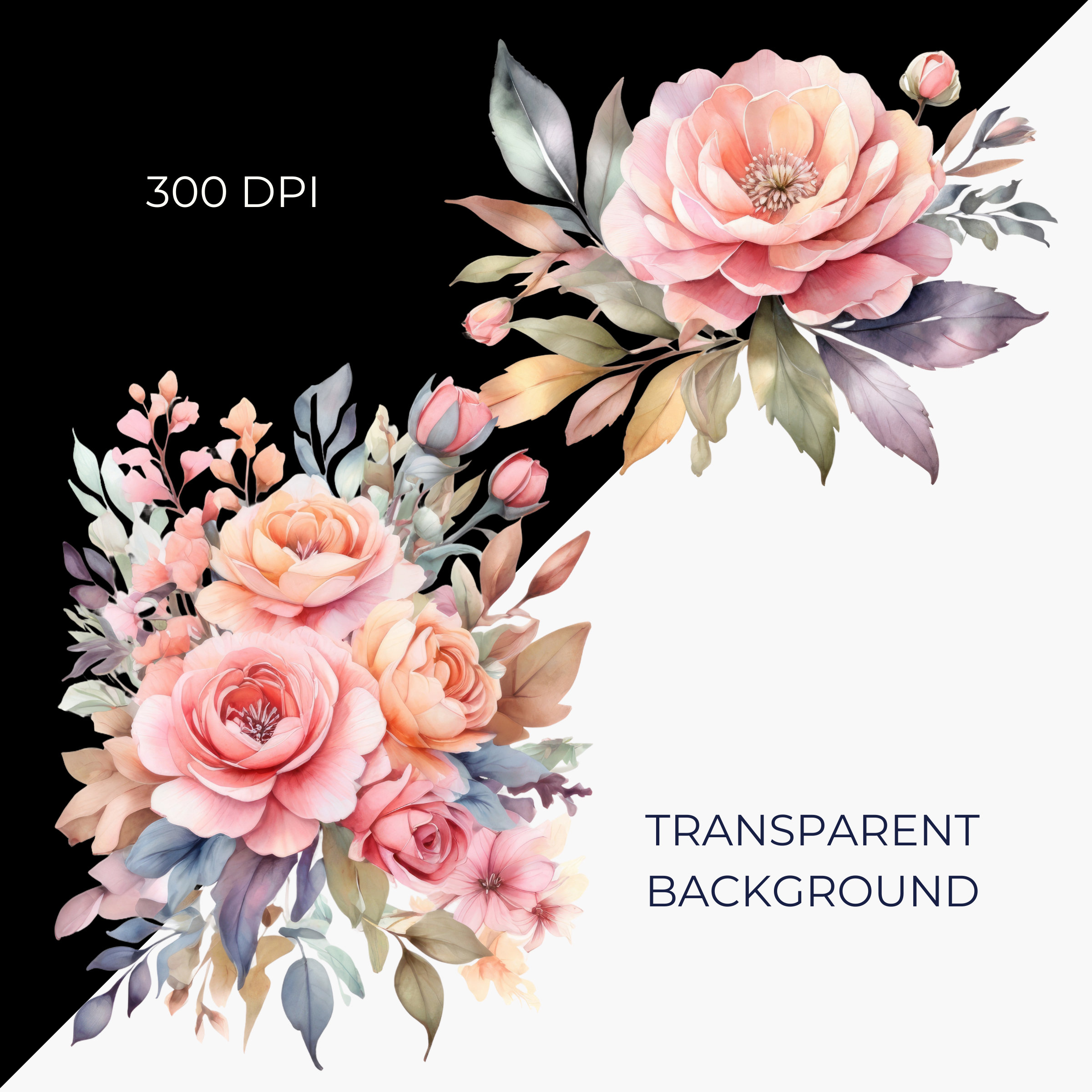 Soft Pastel Flower Clipart Set, Blush Floral PNG Images, Scrapbooking ...