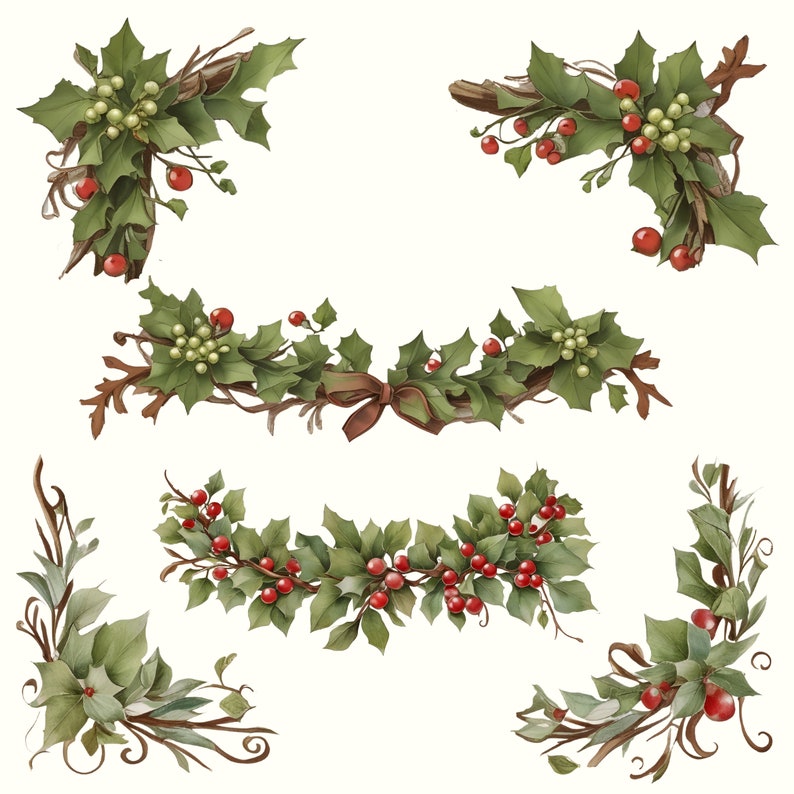 Winter Berry Clipart, Christmas Decorative Red Berries, Festive Holiday ...