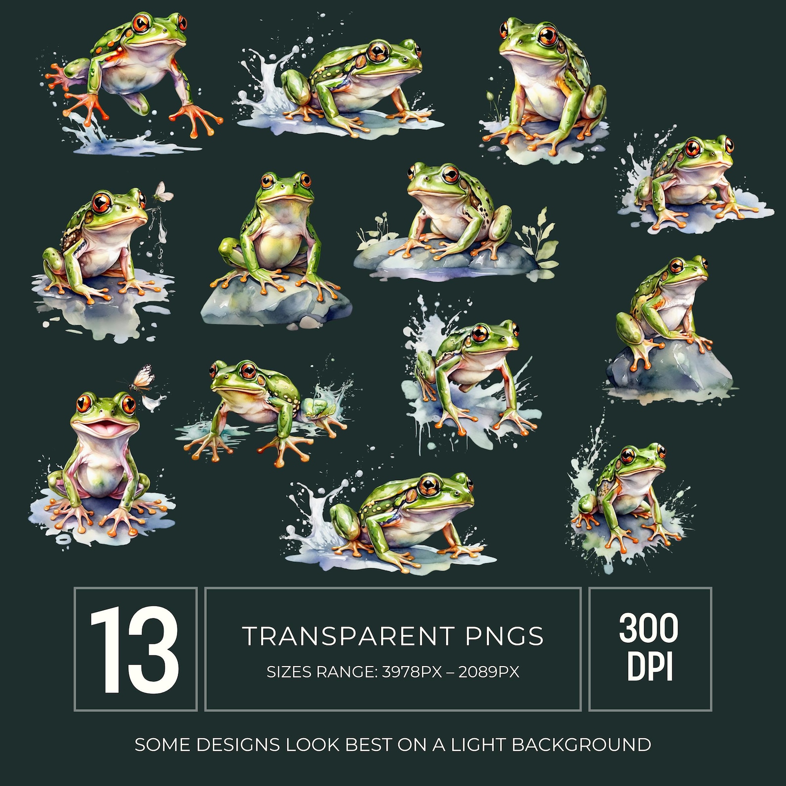 Green Frogs Clipart, Cute Frog PNG, Watercolor Animal Clipart ...