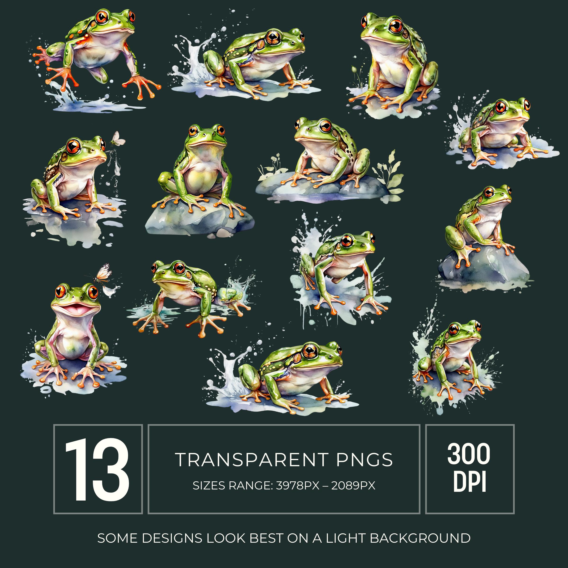 Green Frogs Clipart, Cute Frog PNG, Watercolor Animal Clipart ...