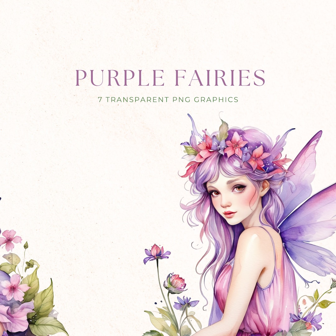 Purple Fairy Clipart, Watercolor Fairies Clip Art, Fantasy PNG Files ...