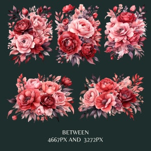 Red and Pink Flower Clipart, Moody Floral Graphics, Digital Download ...