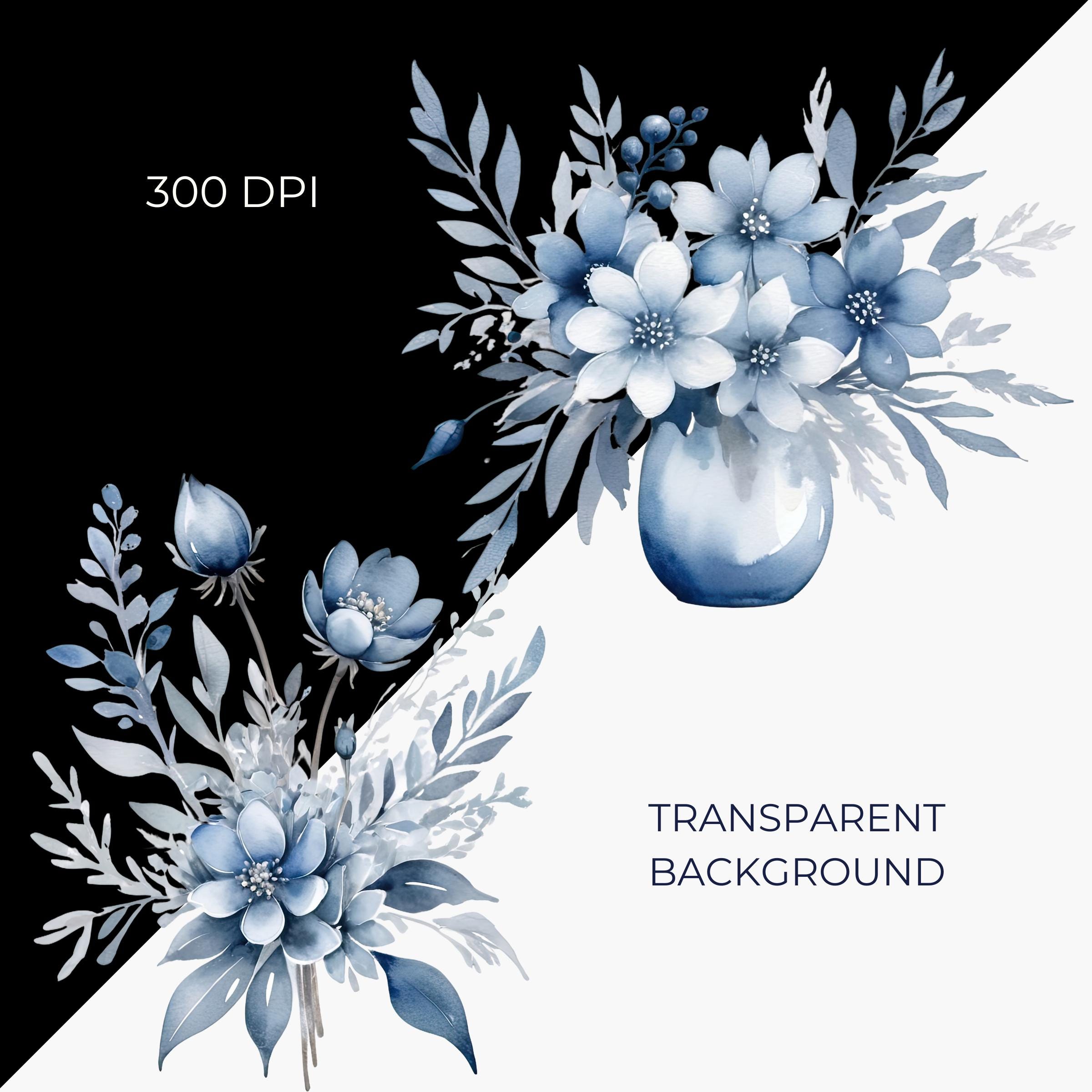 Pale Blue Flower Clipart Watercolor Floral PNG, Junk Journal Images ...